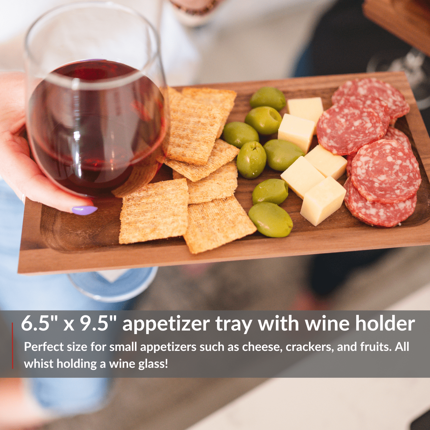 Charcuterie and Appetizer Tray Holder with Wine Slot - Set of 4