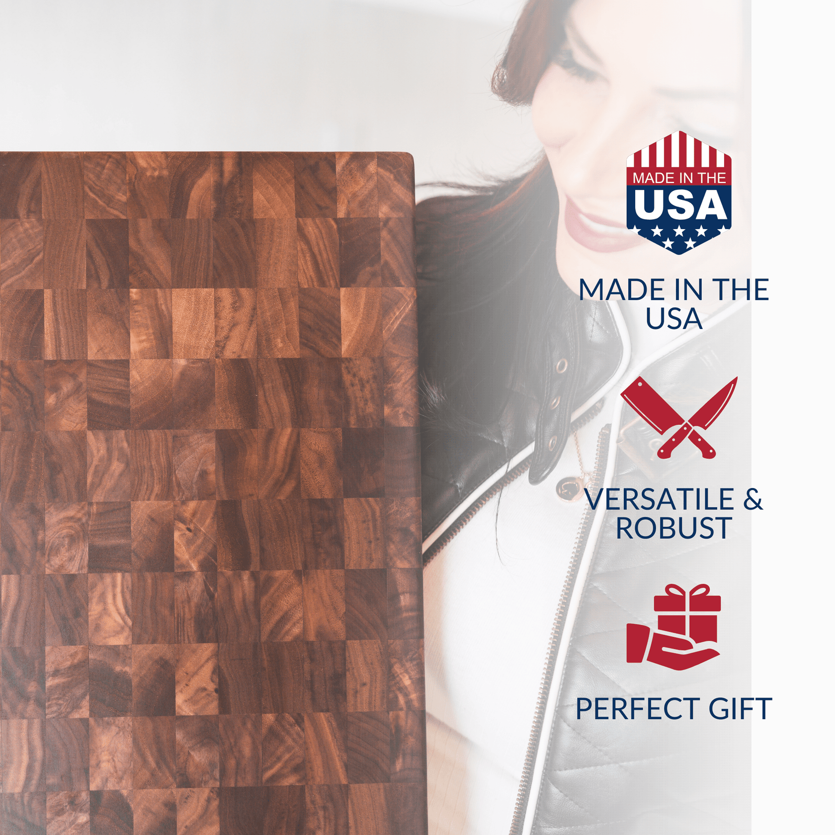 14x18 Inch End Grain Medium Walnut Wood Cutting Board - Made in USA